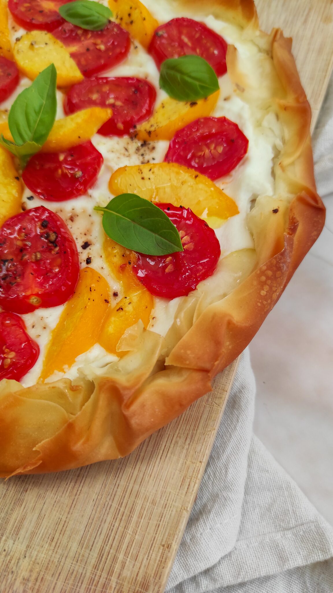 Tomato and peach phyllo galette - RootsandCook
